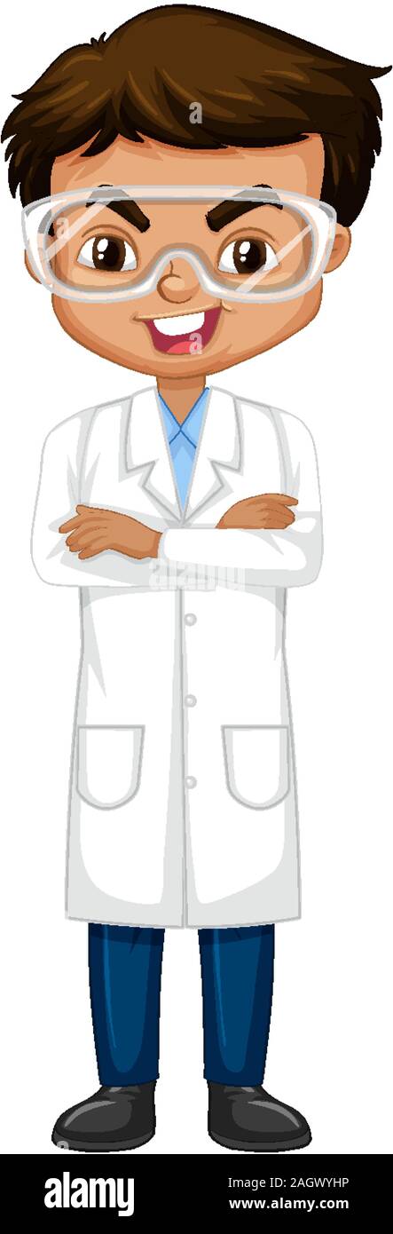Boy in science gown on white background illustration Stock Vector Image ...