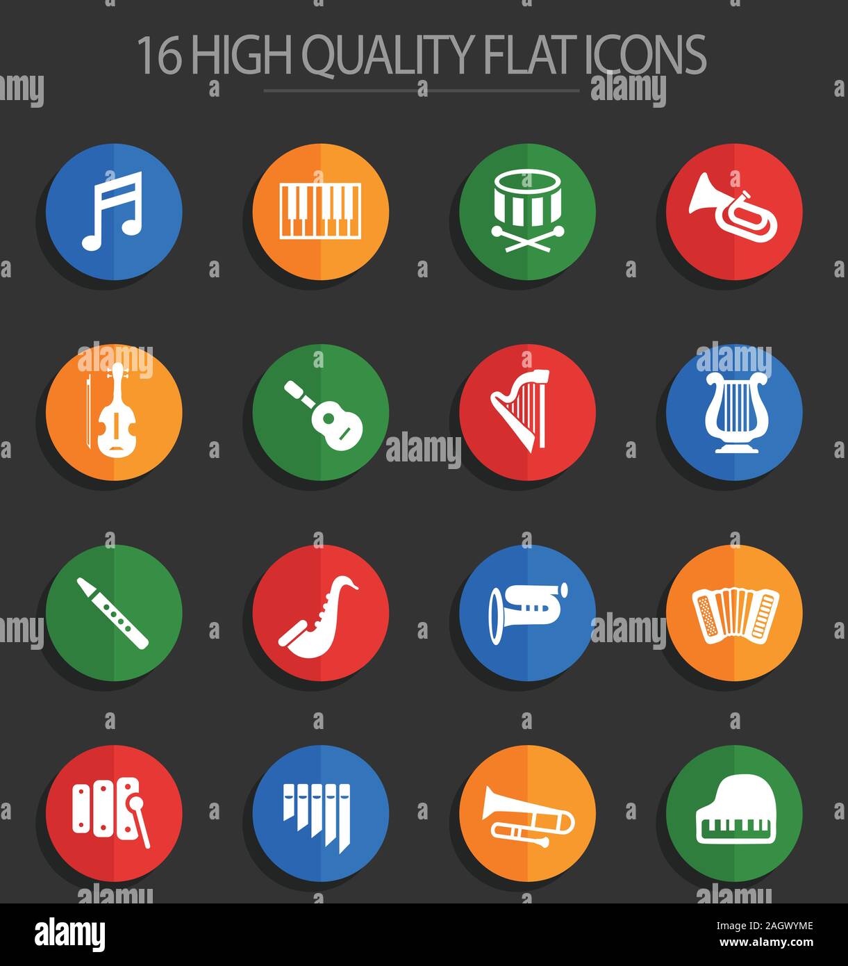 classic instruments 16 flat icons Stock Vector Image & Art - Alamy