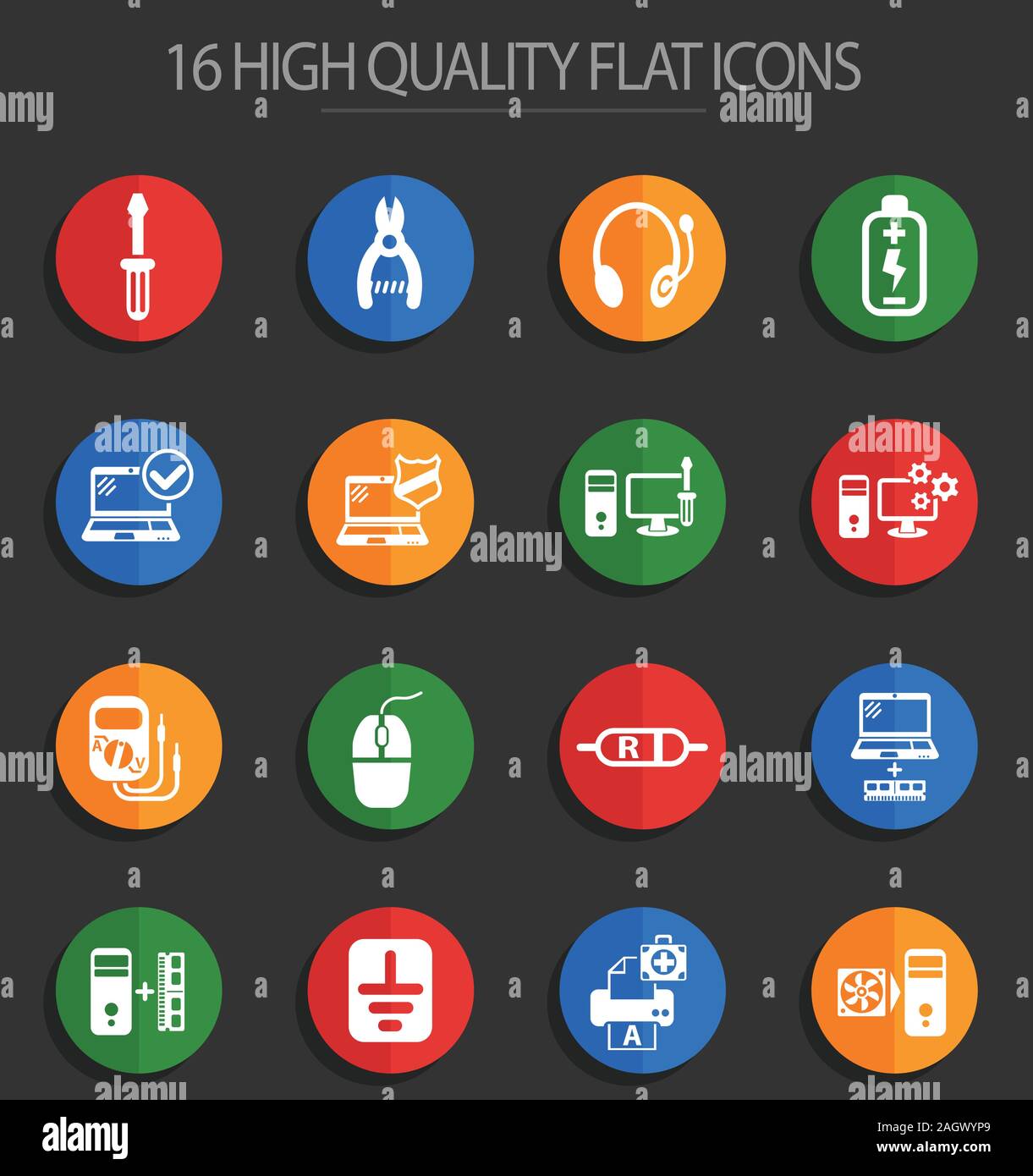 computer repair 16 flat icons Stock Vector Image & Art - Alamy