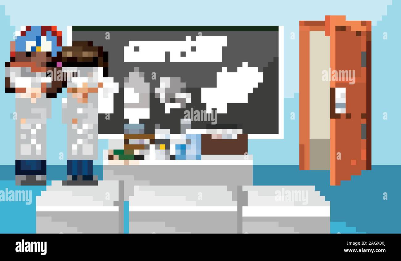 Classroom scene with two students in front of the rom illustration ...