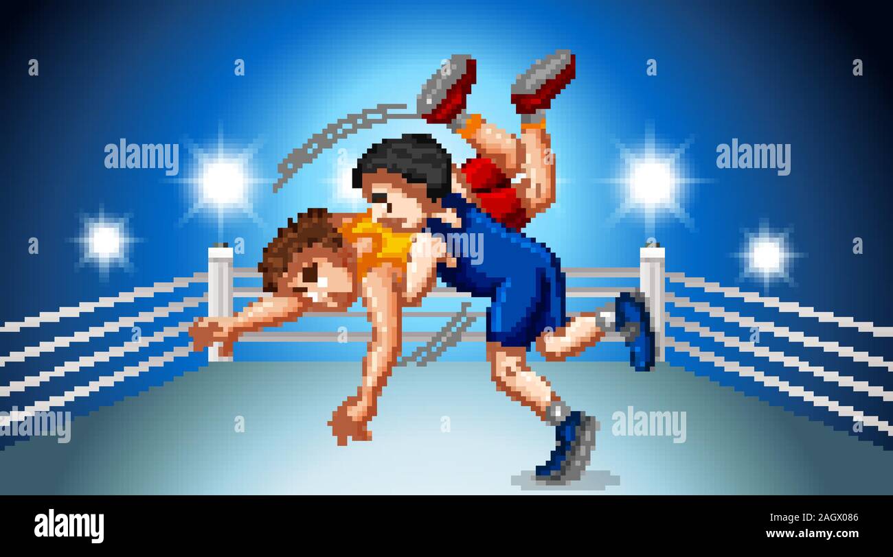 Wrestlers fighting on the fighting ring illustration Stock Vector Image ...