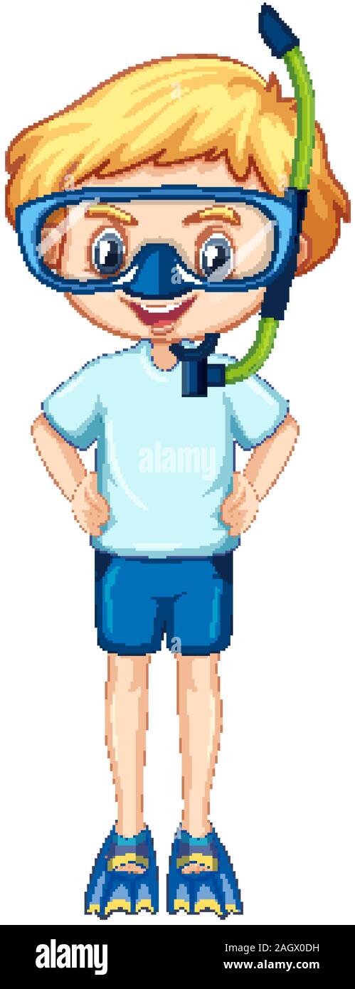 Boy in diving gear on white background illustration Stock Vector Image ...