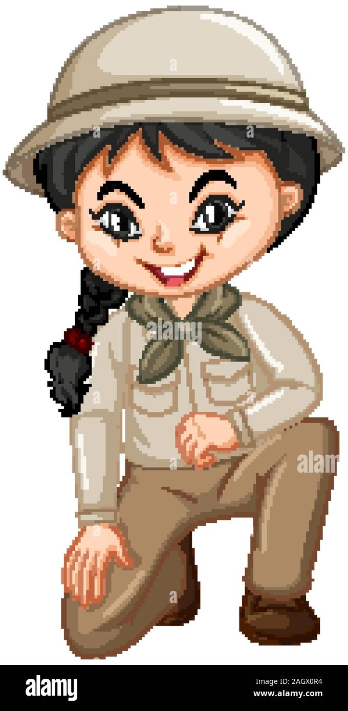 Girl in park ranger uniform on white background illustration Stock ...