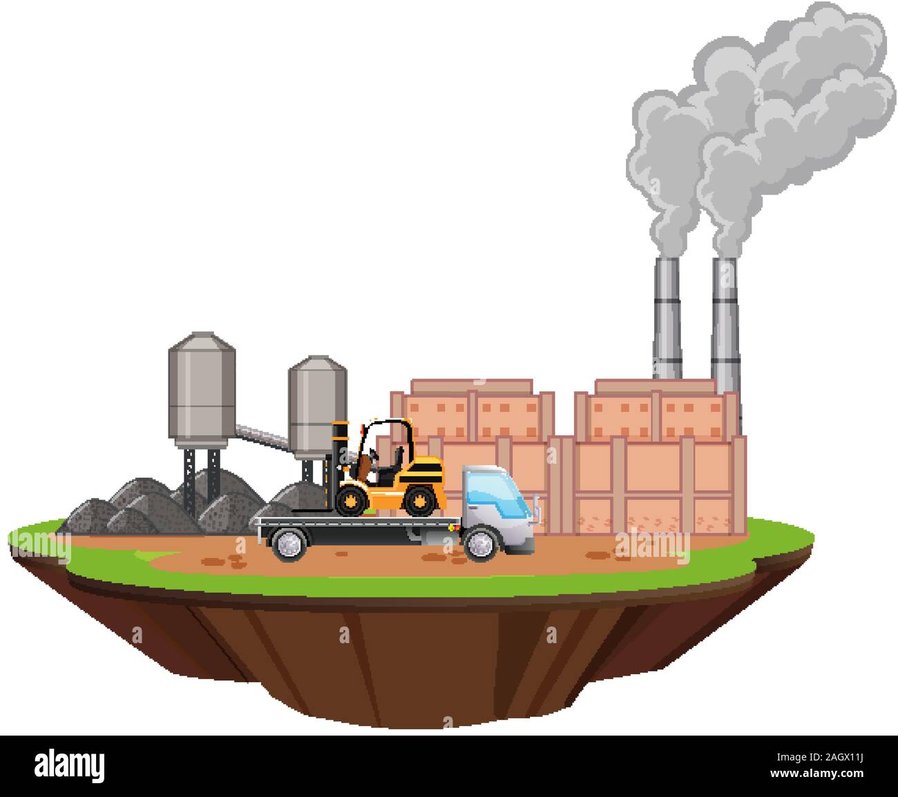Scene with factory buildings and forklift on the site illustration ...