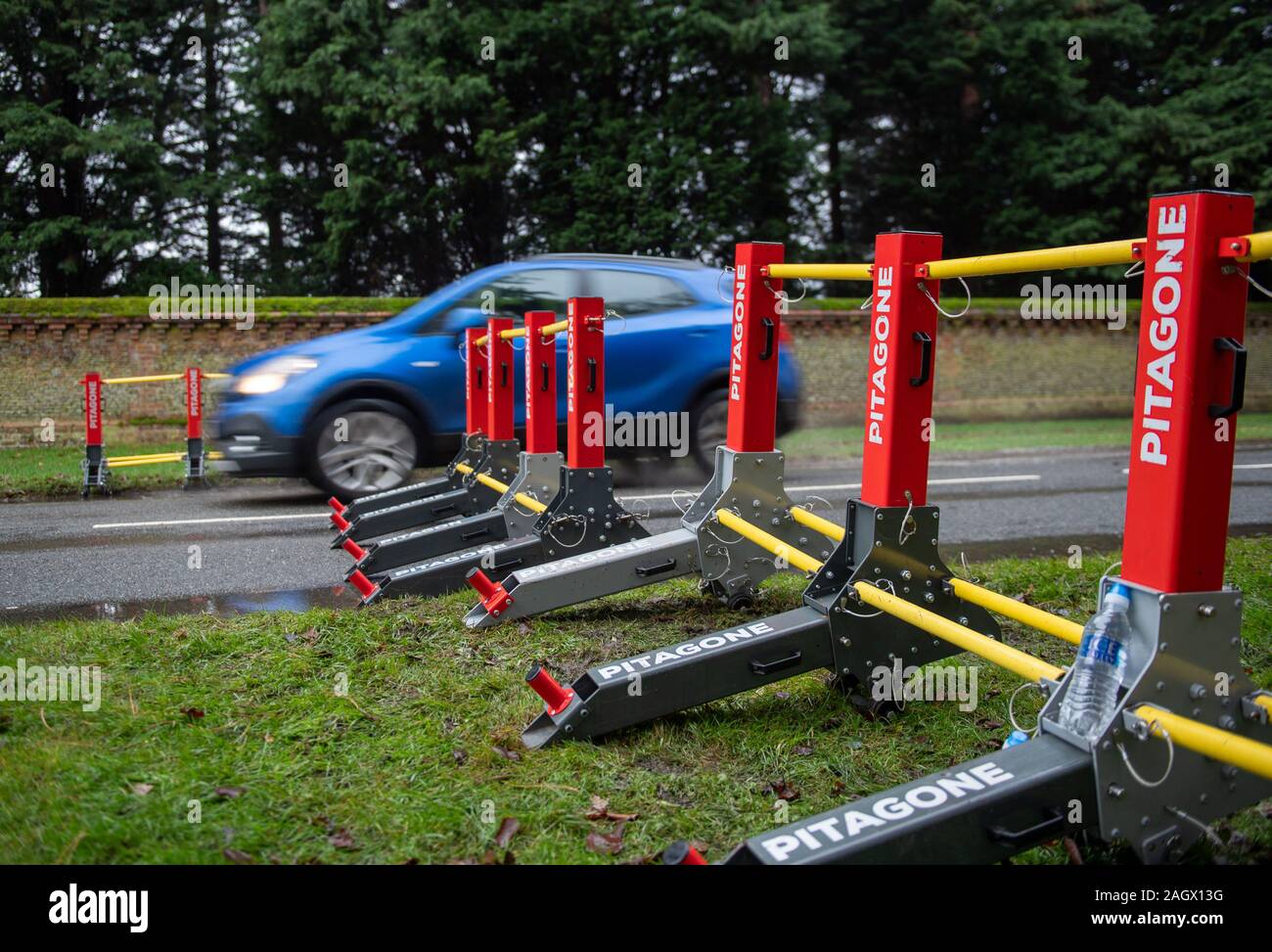 Police using anti-vehicle barriers at a security checkpoint ahead of ...