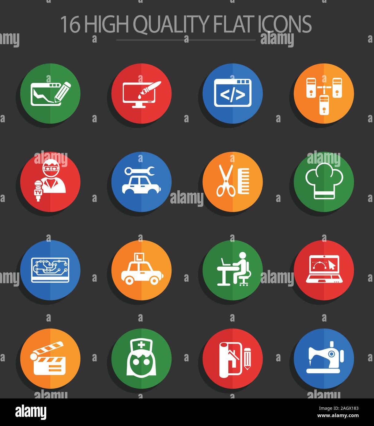 courses 16 flat icons Stock Vector Image & Art - Alamy