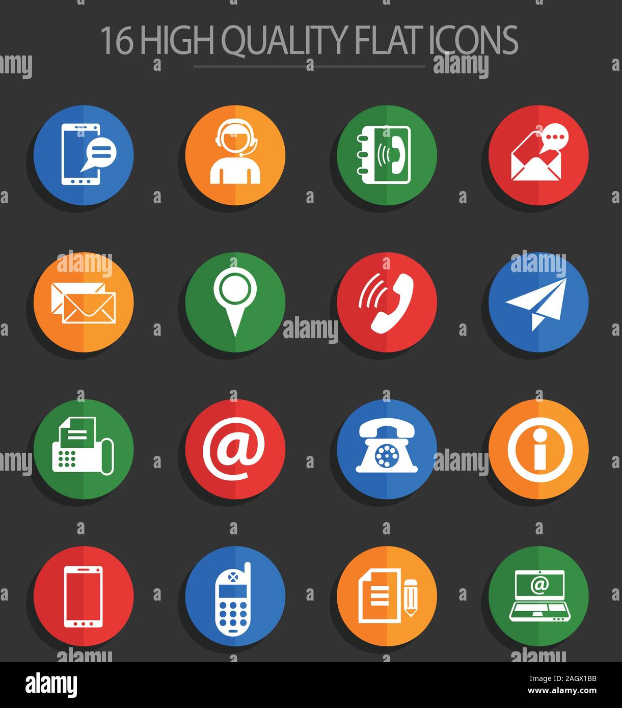 contact us 16 flat icons Stock Vector Image & Art - Alamy