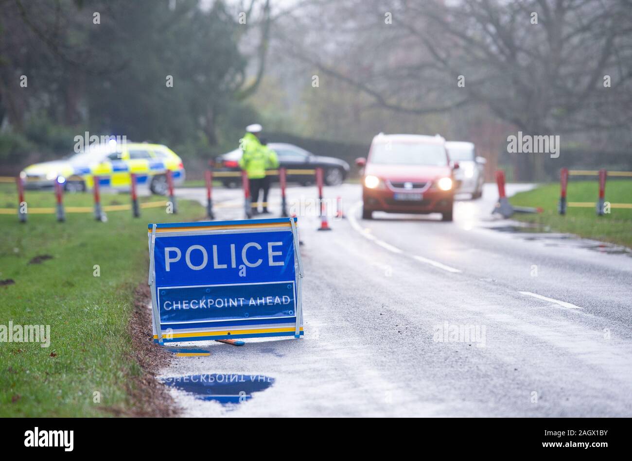 Police using anti-vehicle barriers at a security checkpoint ahead of ...
