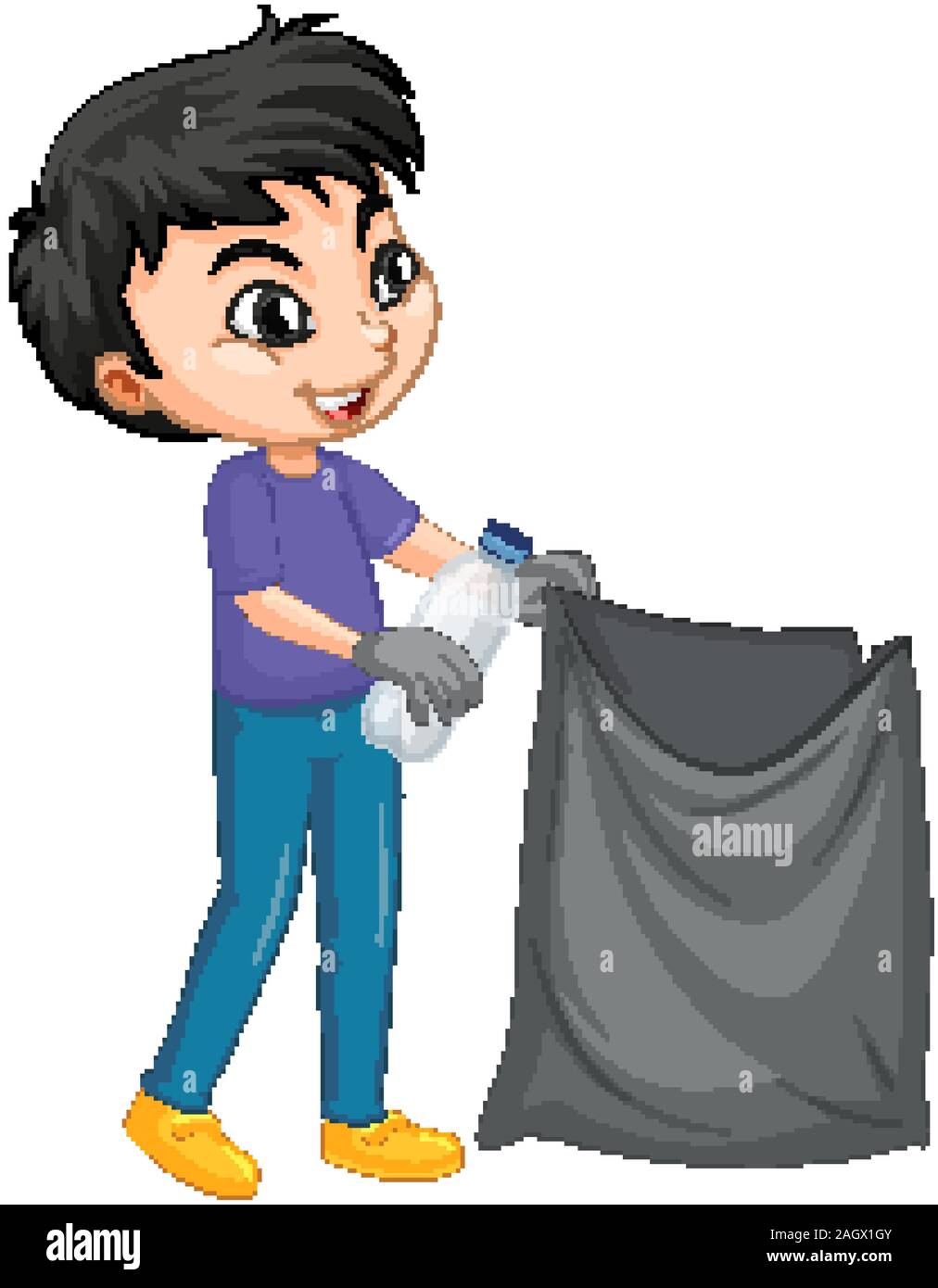 Boy with garbage bag on isolated background illustration Stock Vector ...