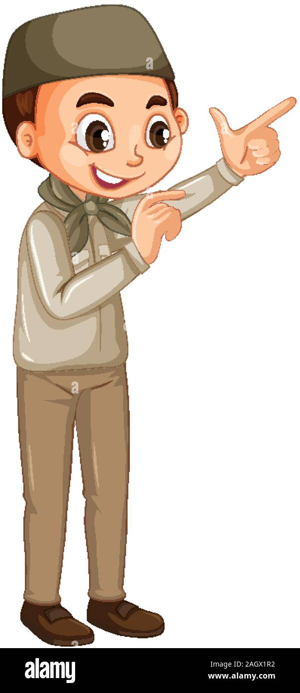 Muslim boy in scout uniform on isolated background illustration Stock ...