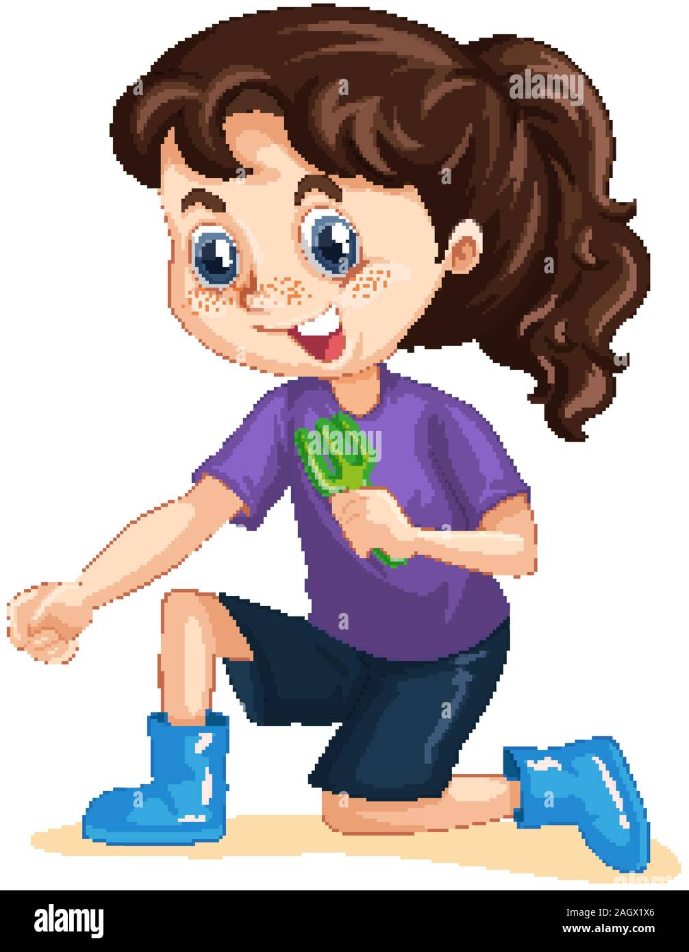 Girl with gardening fork on isolated background illustration Stock ...