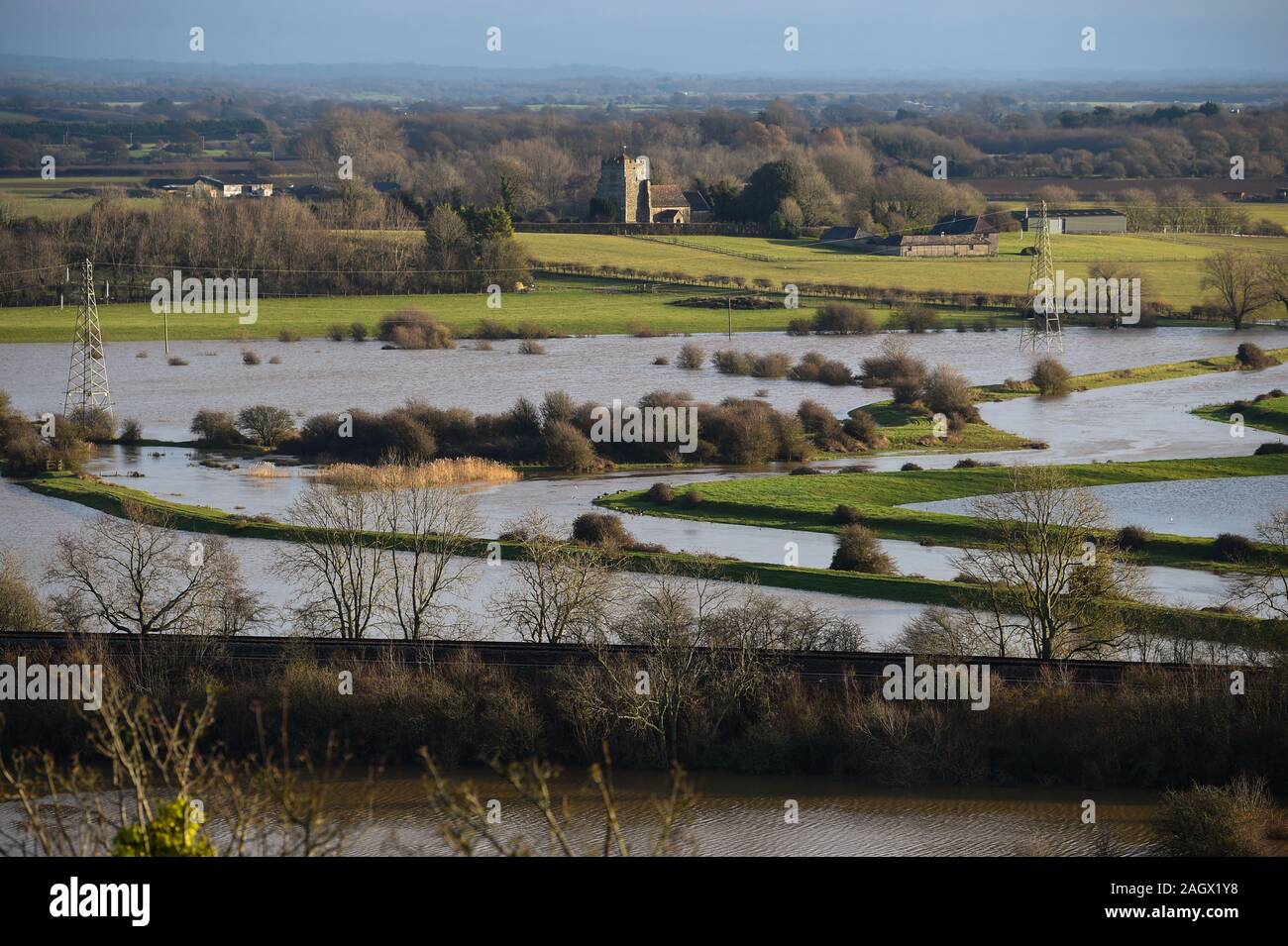 Lewes UK 22nd December 2019 - Flooded fields and farmland at Lewes in ...
