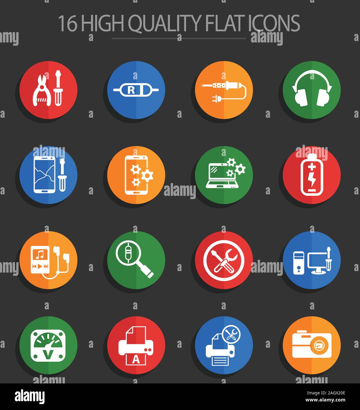 electronics repair 16 flat icons Stock Vector Image & Art - Alamy