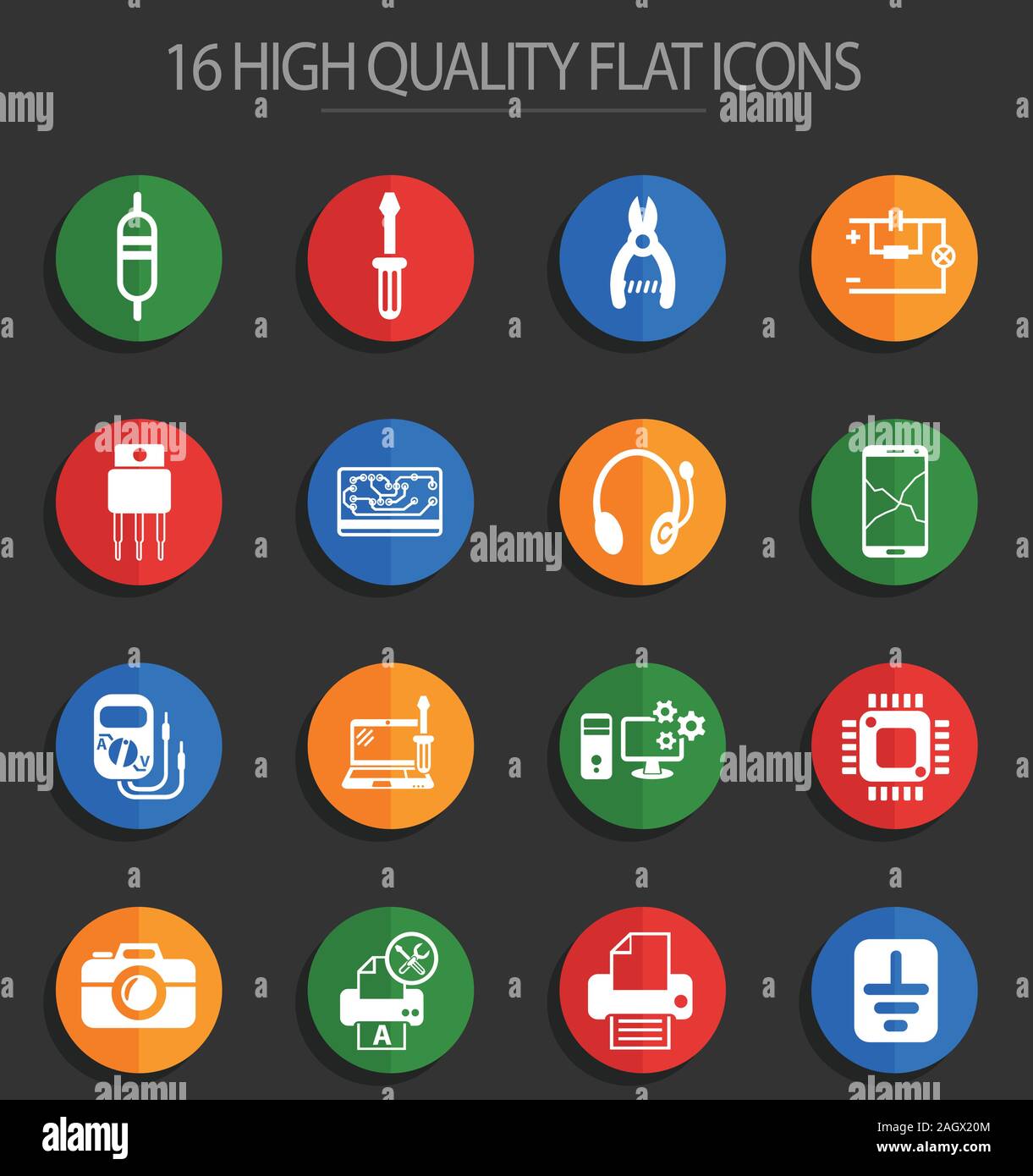 electronics repair 16 flat icons Stock Vector Image & Art - Alamy