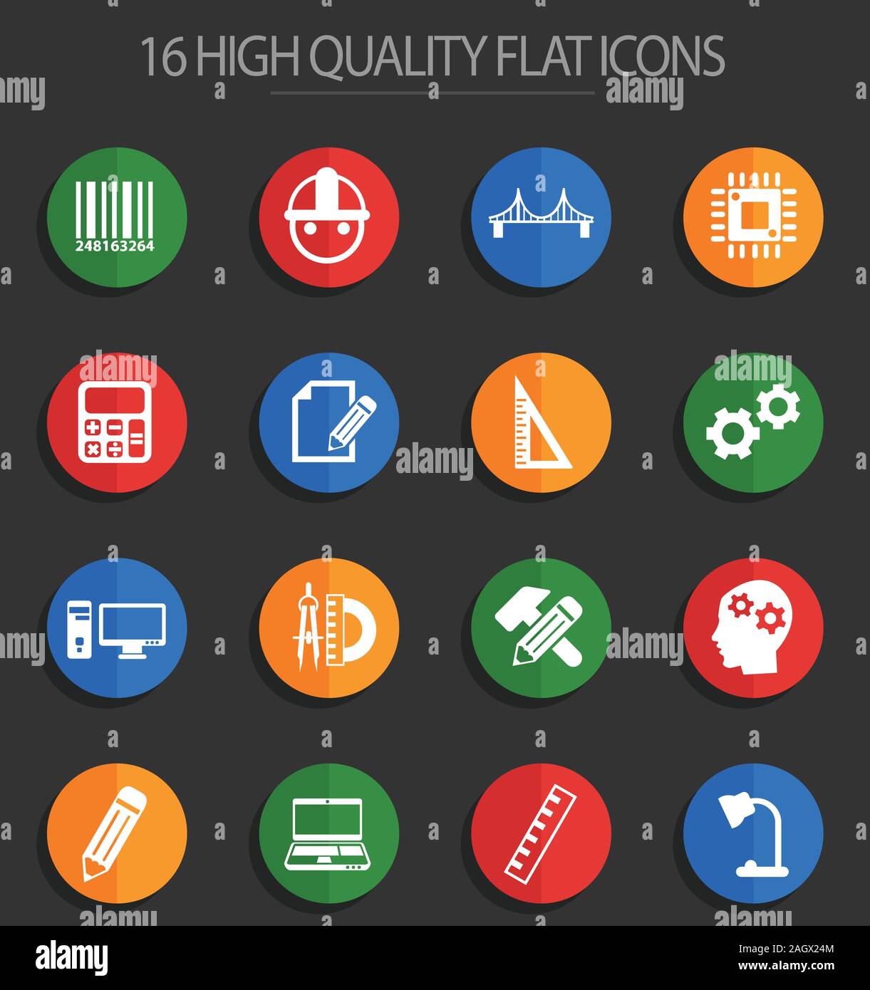 engineering 16 flat icons Stock Vector Image & Art - Alamy