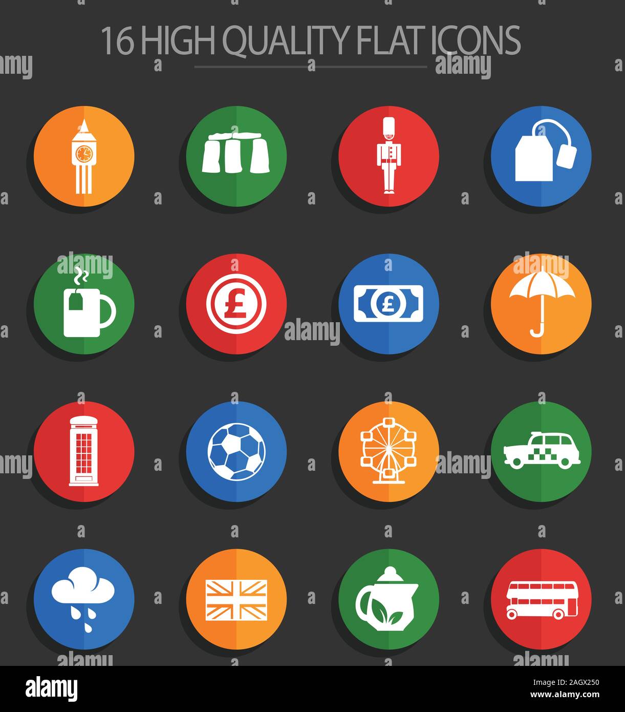 england 16 flat icons Stock Vector Image & Art - Alamy