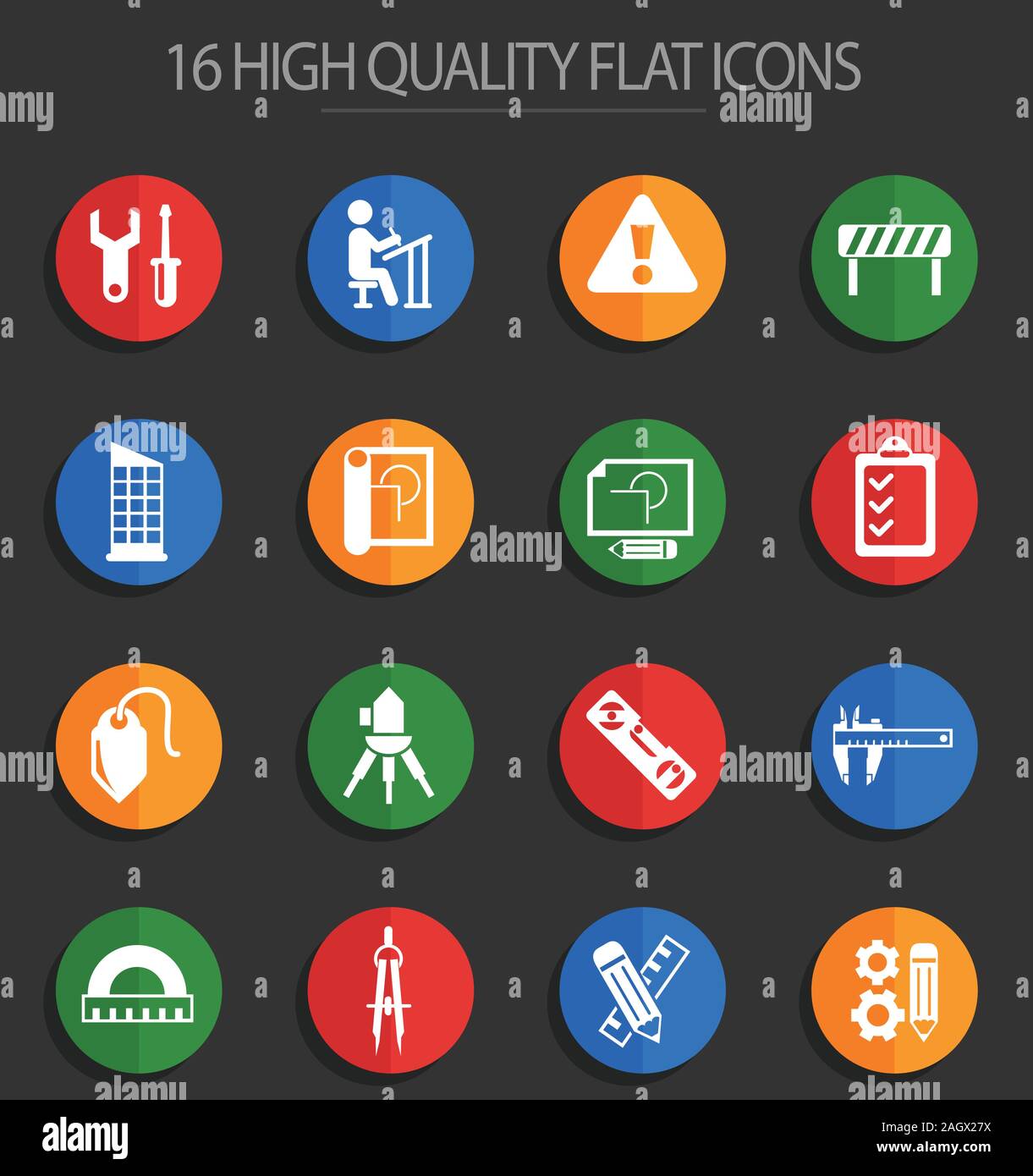 engineering 16 flat icons Stock Vector Image & Art - Alamy