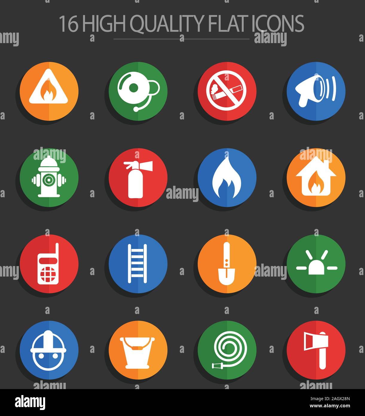 fire brigade 16 flat icons Stock Vector Image & Art - Alamy