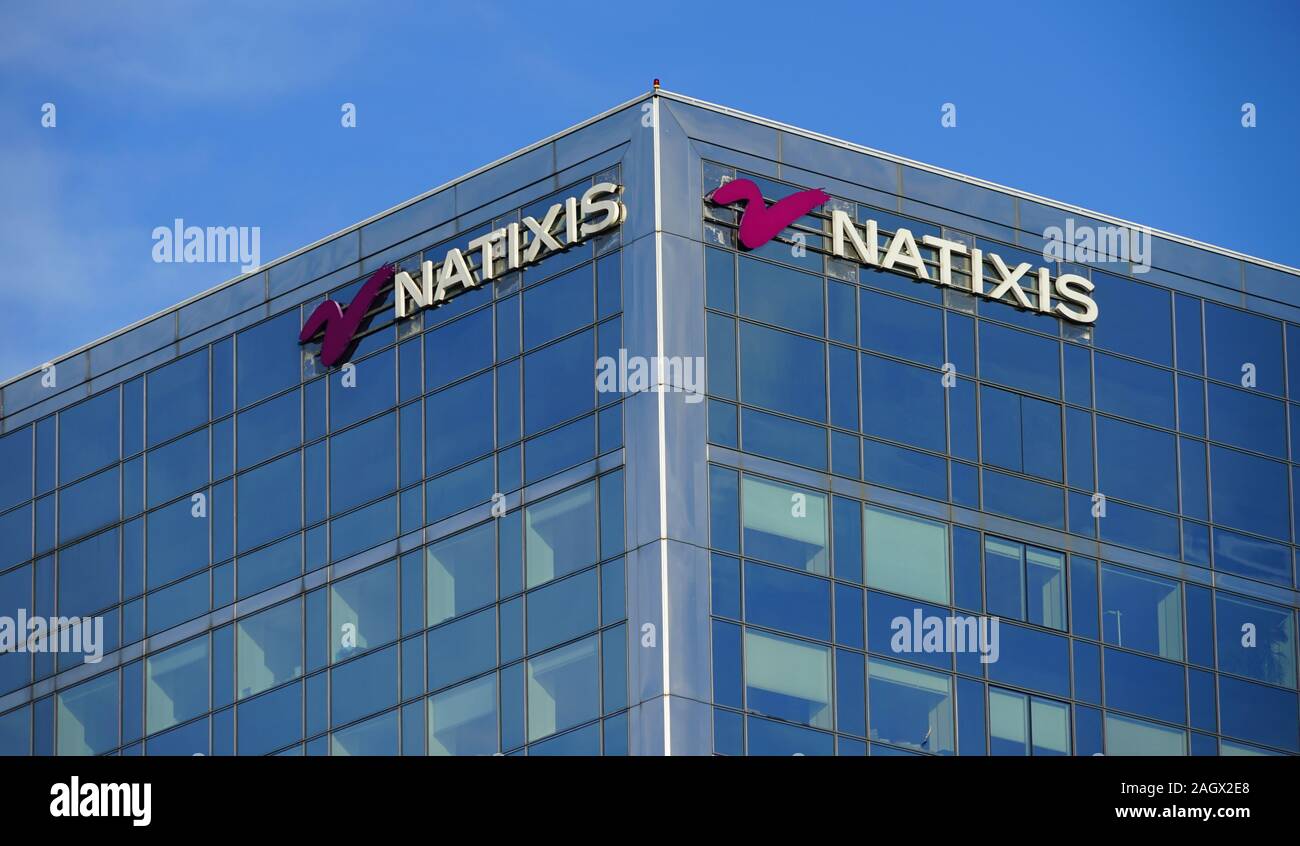 PARIS, FRANCE -18 DEC 2019- View of the French investment bank Natixis Rives de Seine building ...