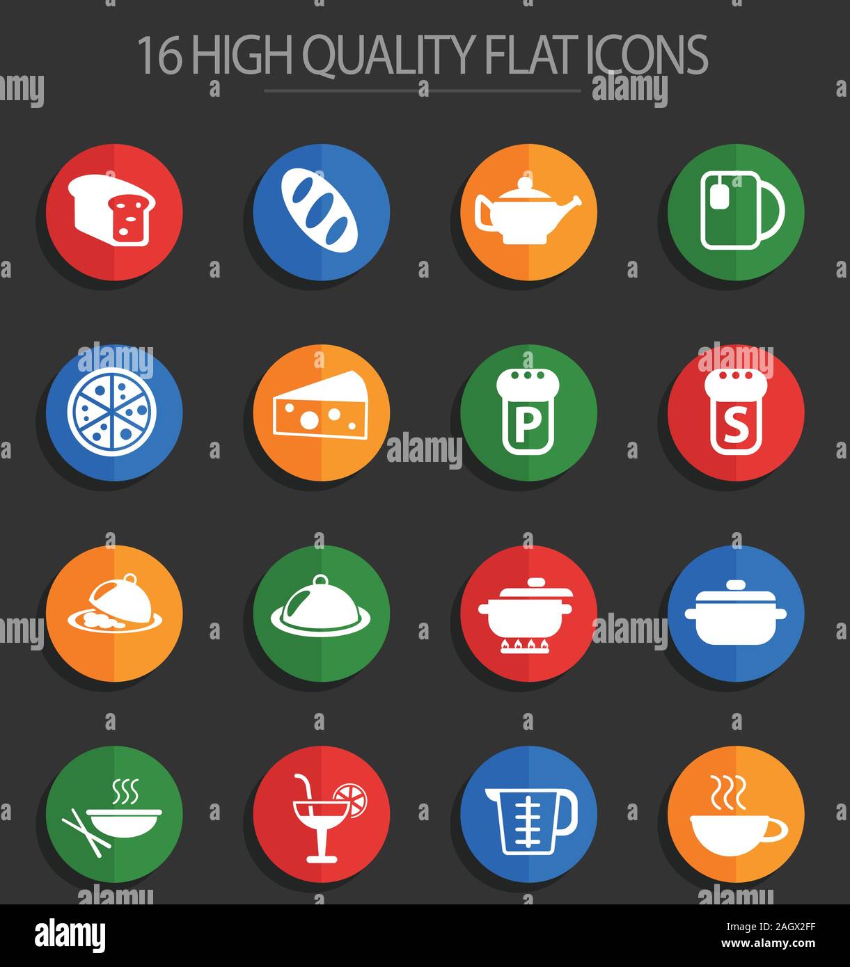 food and kitchen 16 flat icons Stock Vector Image & Art - Alamy