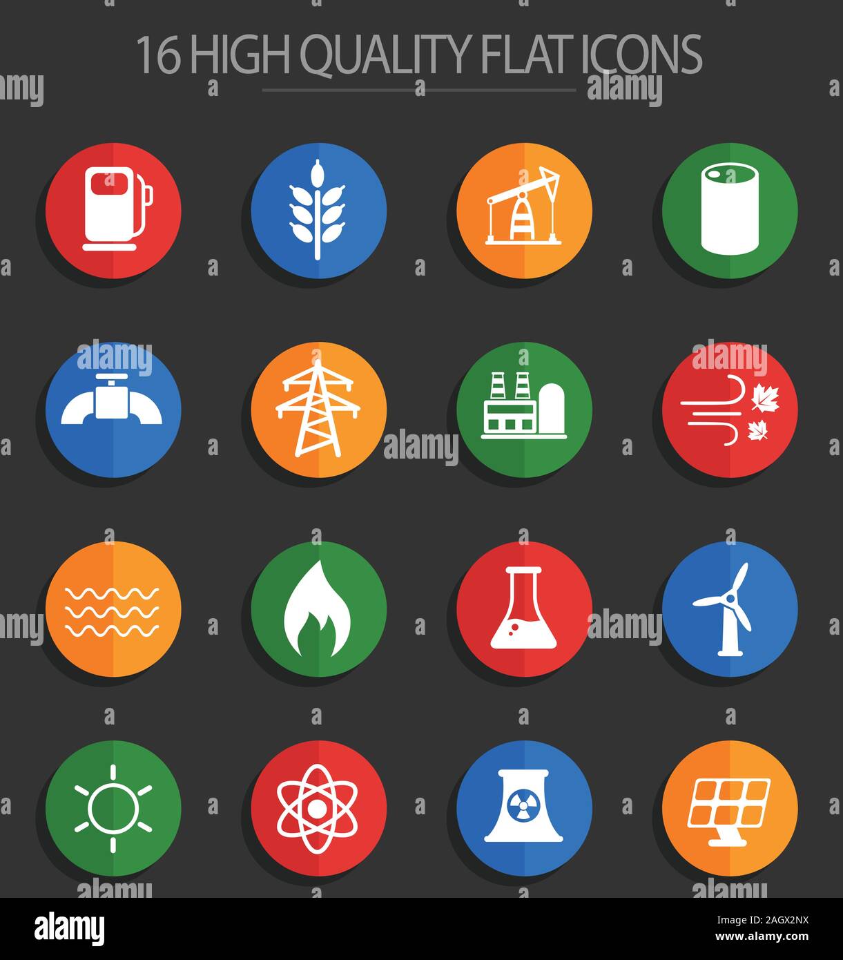power generation 16 flat icons Stock Vector Image & Art - Alamy