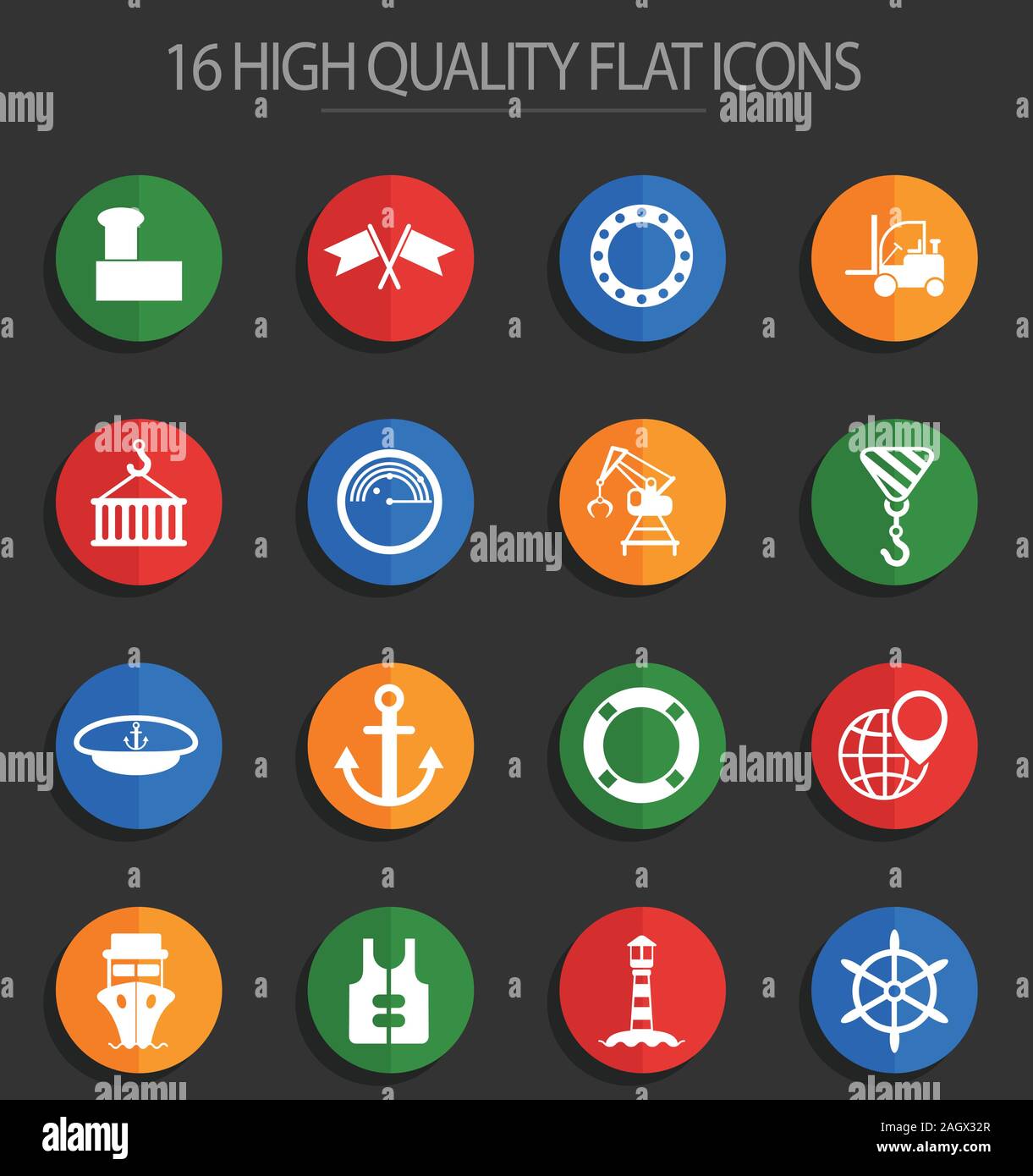 harbor 16 flat icons Stock Vector Image & Art - Alamy