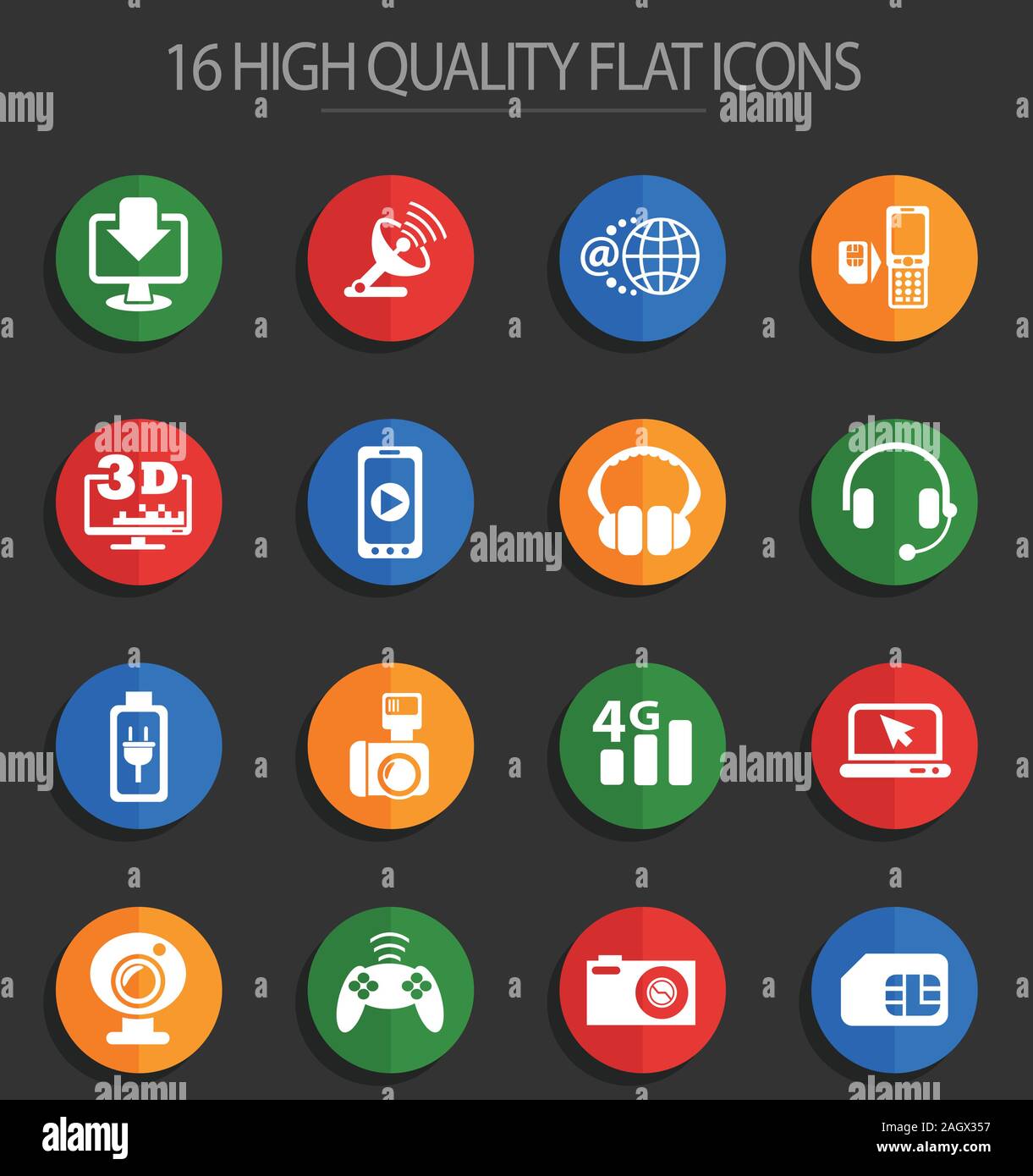hi tech 16 flat icons Stock Vector Image & Art - Alamy