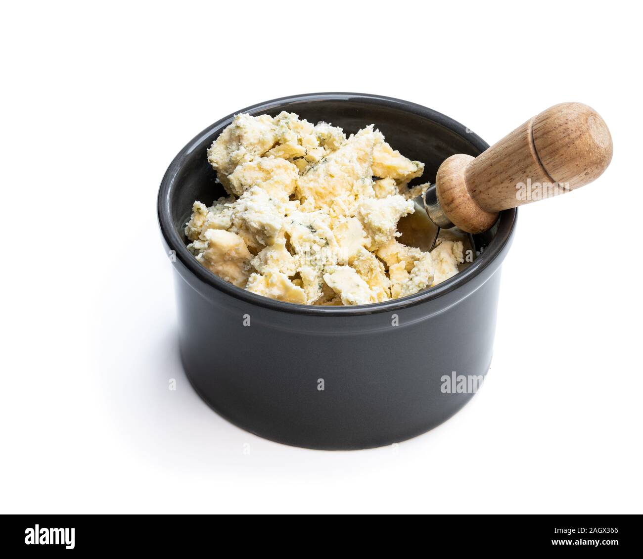 Potted aged Blue stilton cheese isolated on white Stock Photo - Alamy