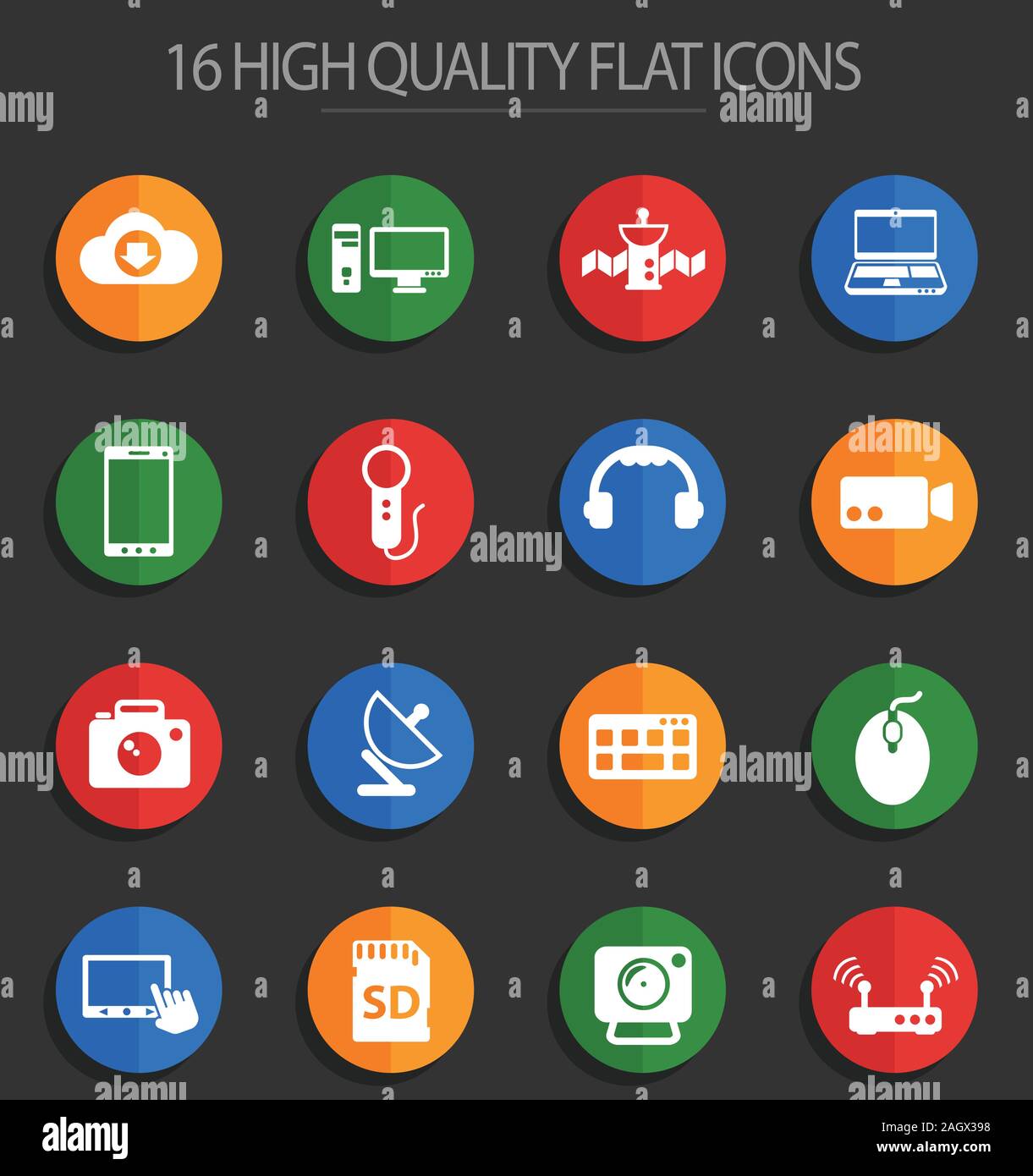hi tech 16 flat icons Stock Vector Image & Art - Alamy