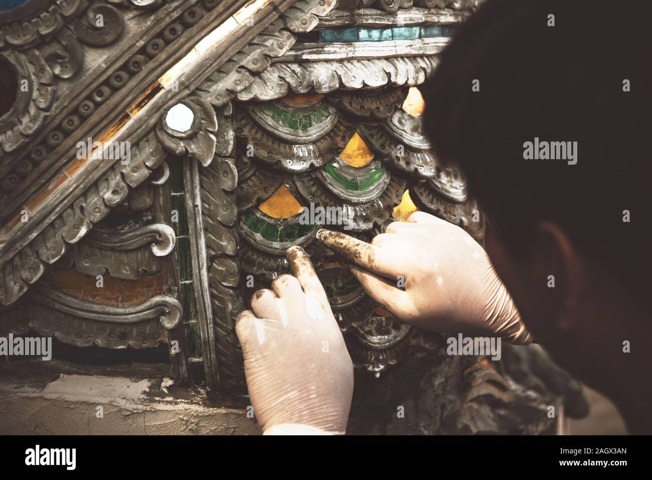 close up potter artist working on clay pottery sculpture fine art in ...