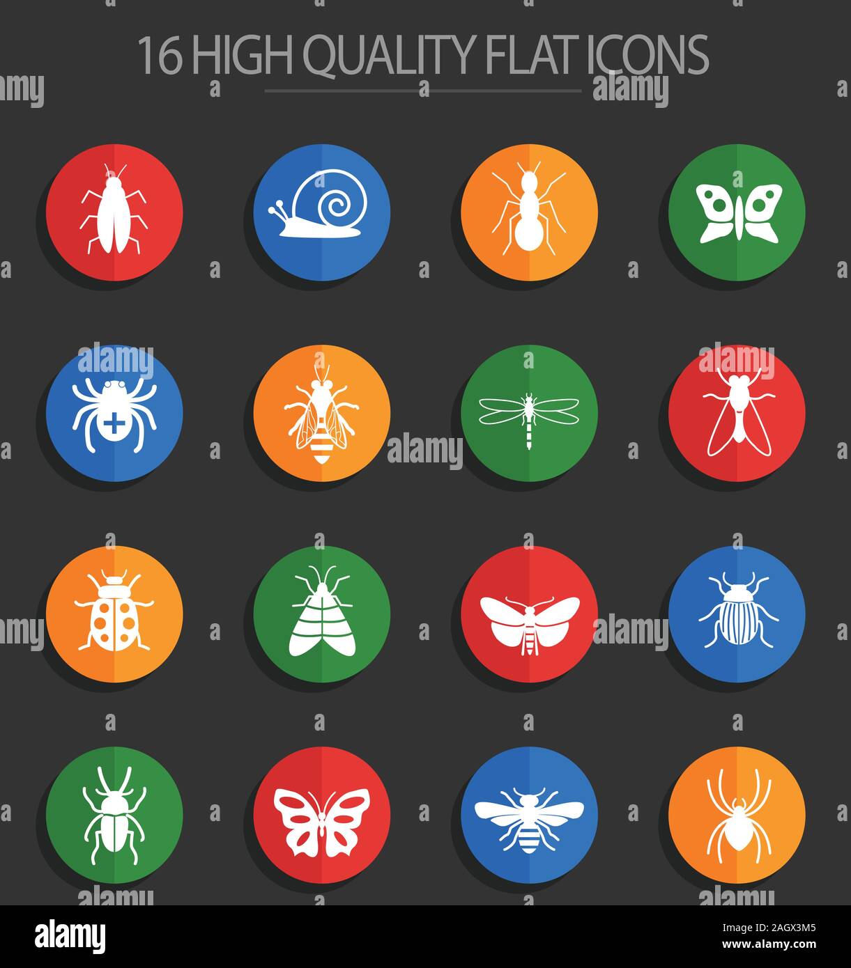 insects 16 flat icons Stock Vector Image & Art - Alamy