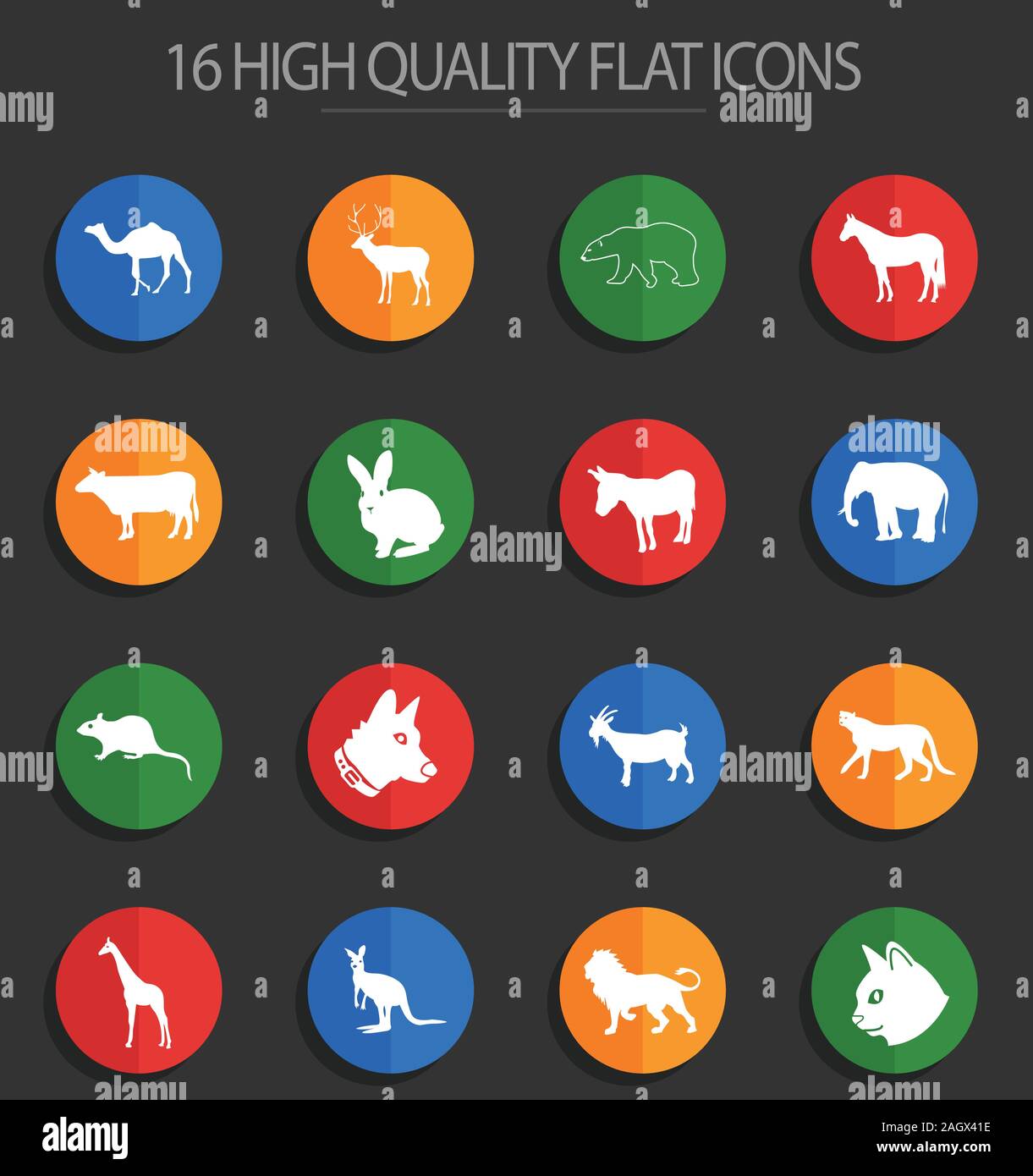 mammals 16 flat icons Stock Vector Image & Art - Alamy