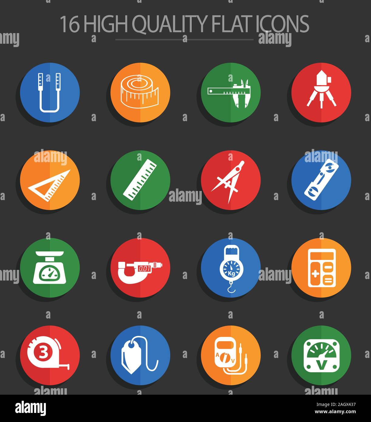 measuring tools 16 flat icons Stock Vector Image & Art - Alamy