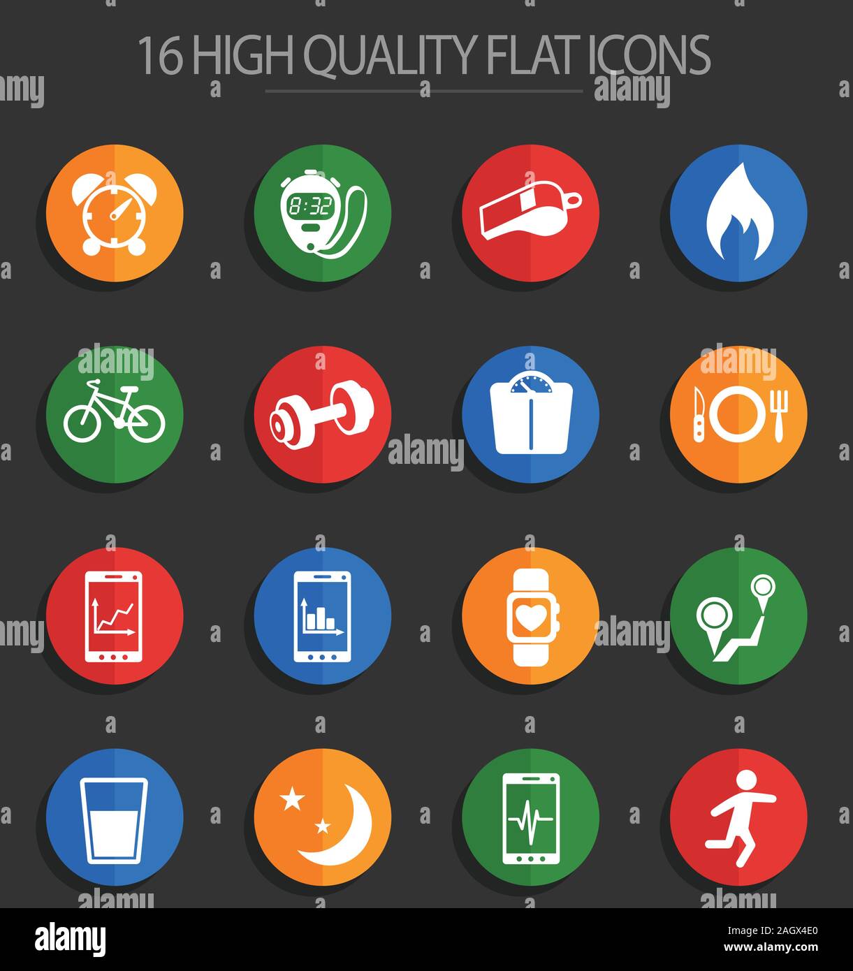 monitoring apps 16 flat icons Stock Vector Image & Art - Alamy
