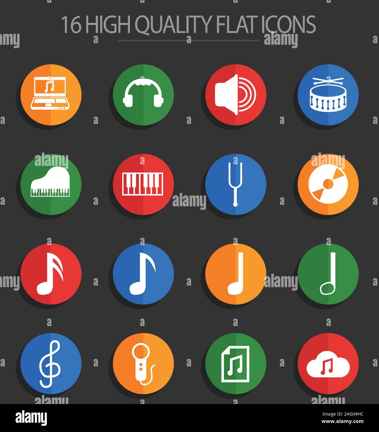 music 16 flat icons Stock Vector Image & Art - Alamy