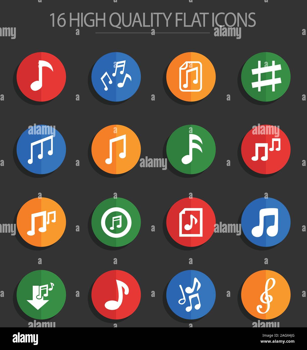 musical notes 16 flat icons Stock Vector Image & Art - Alamy