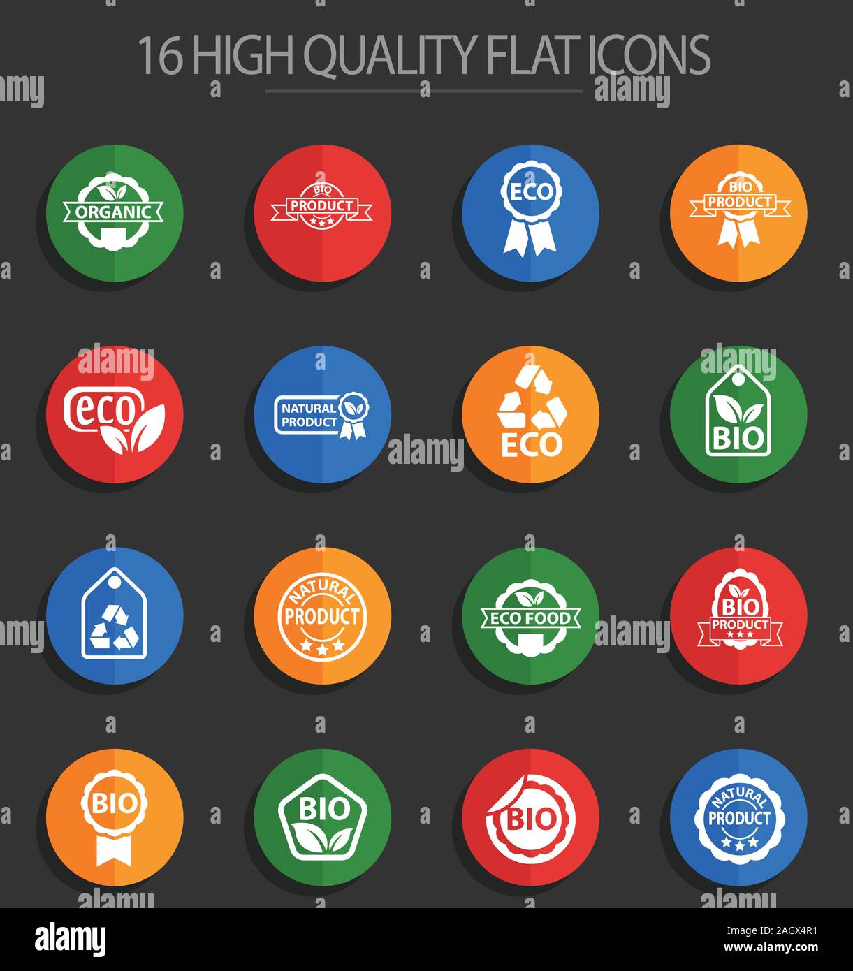 eco label 16 flat icons Stock Vector Image & Art - Alamy