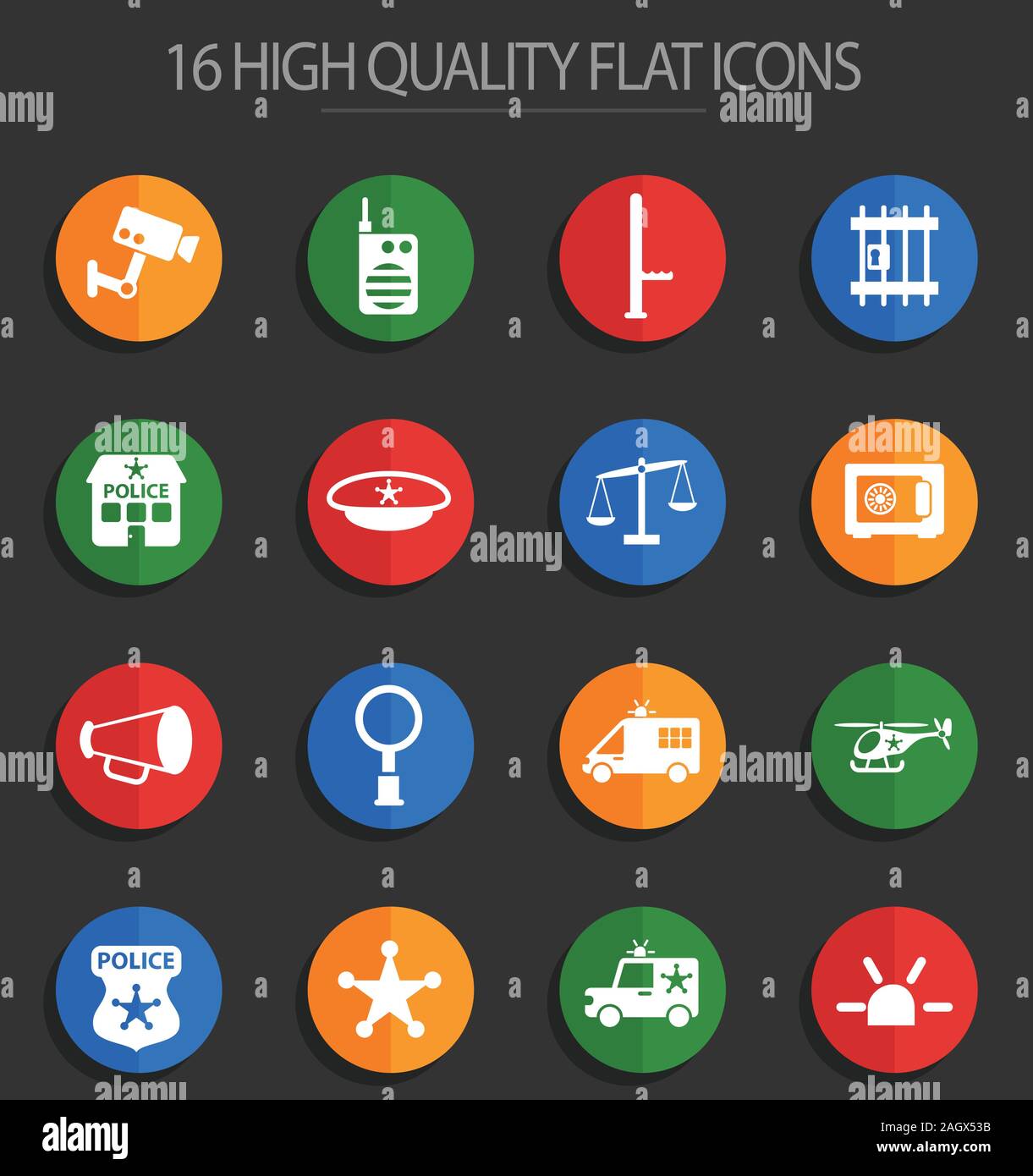 police department 16 flat icons Stock Vector Image & Art - Alamy
