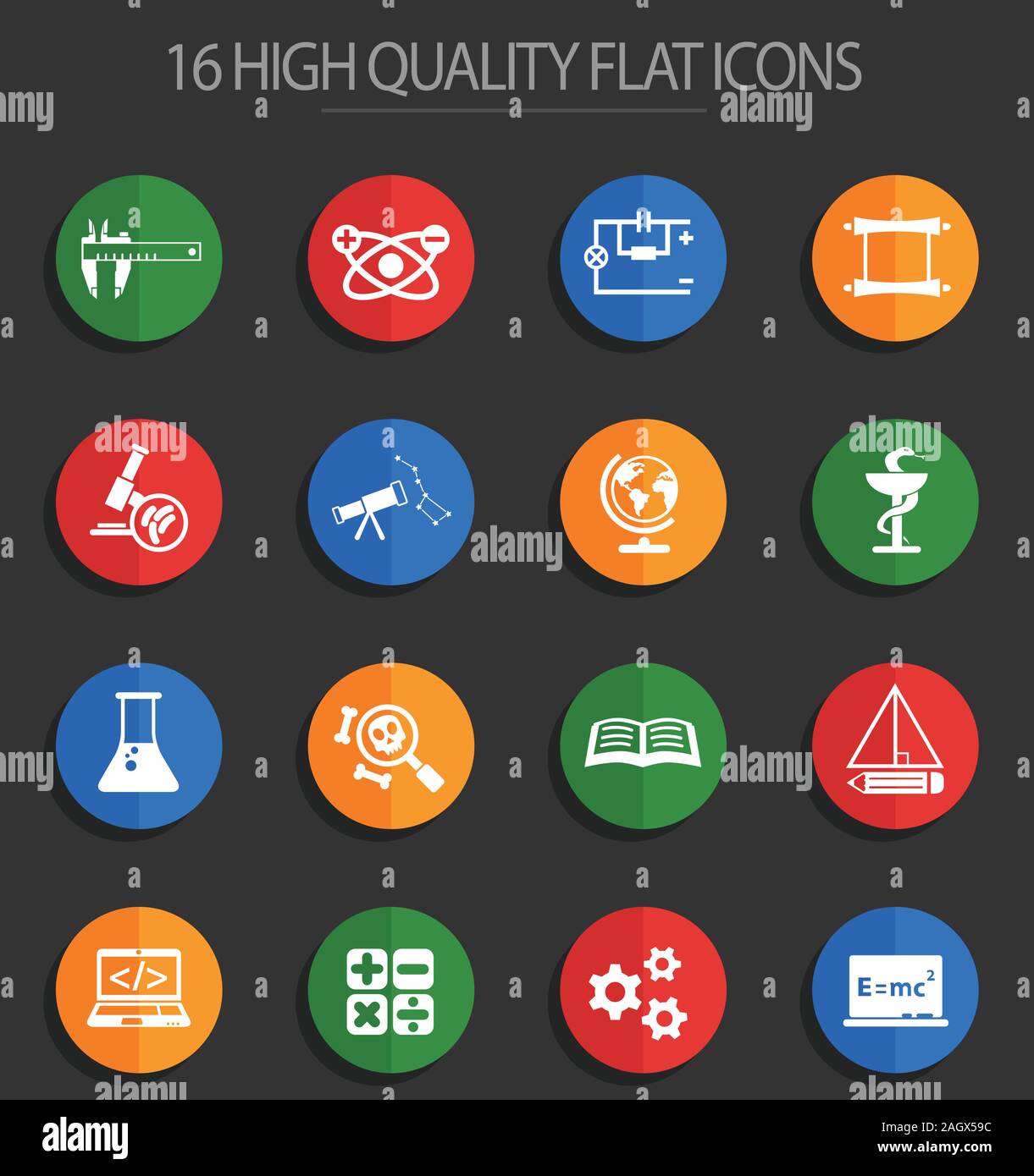 science 16 flat icons Stock Vector Image & Art - Alamy