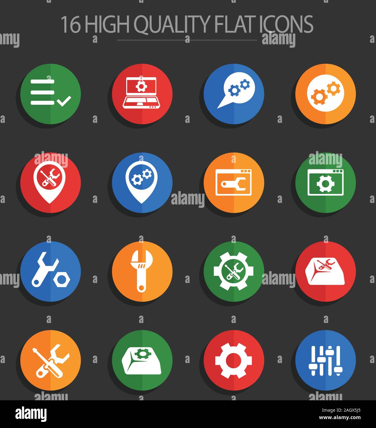 settings 16 flat icons Stock Vector Image & Art - Alamy