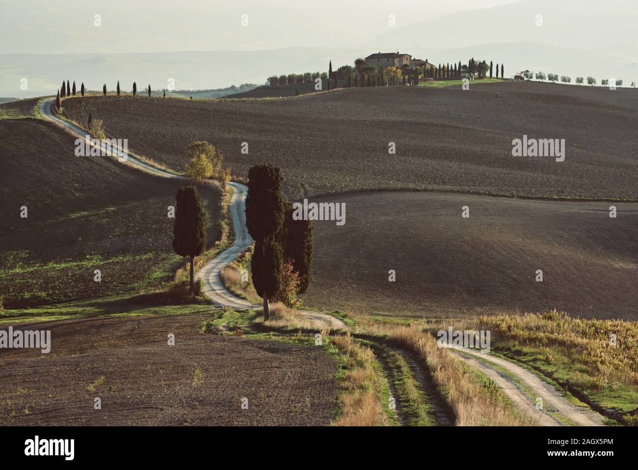 Famous landscape with Gladiator road in Tuscany, Italy. Natural ...