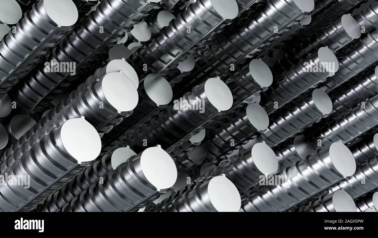Stainless steel rods in rows. Randomly located. 3D illustration. Great ...