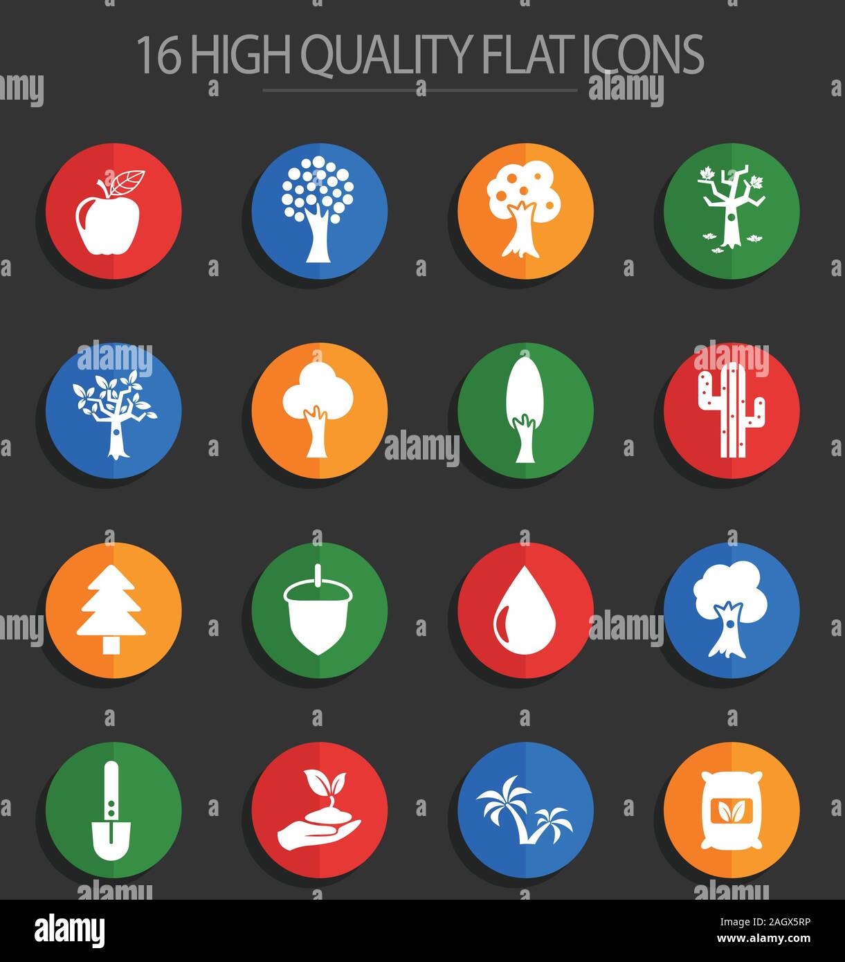 trees 16 flat icons Stock Vector Image & Art - Alamy