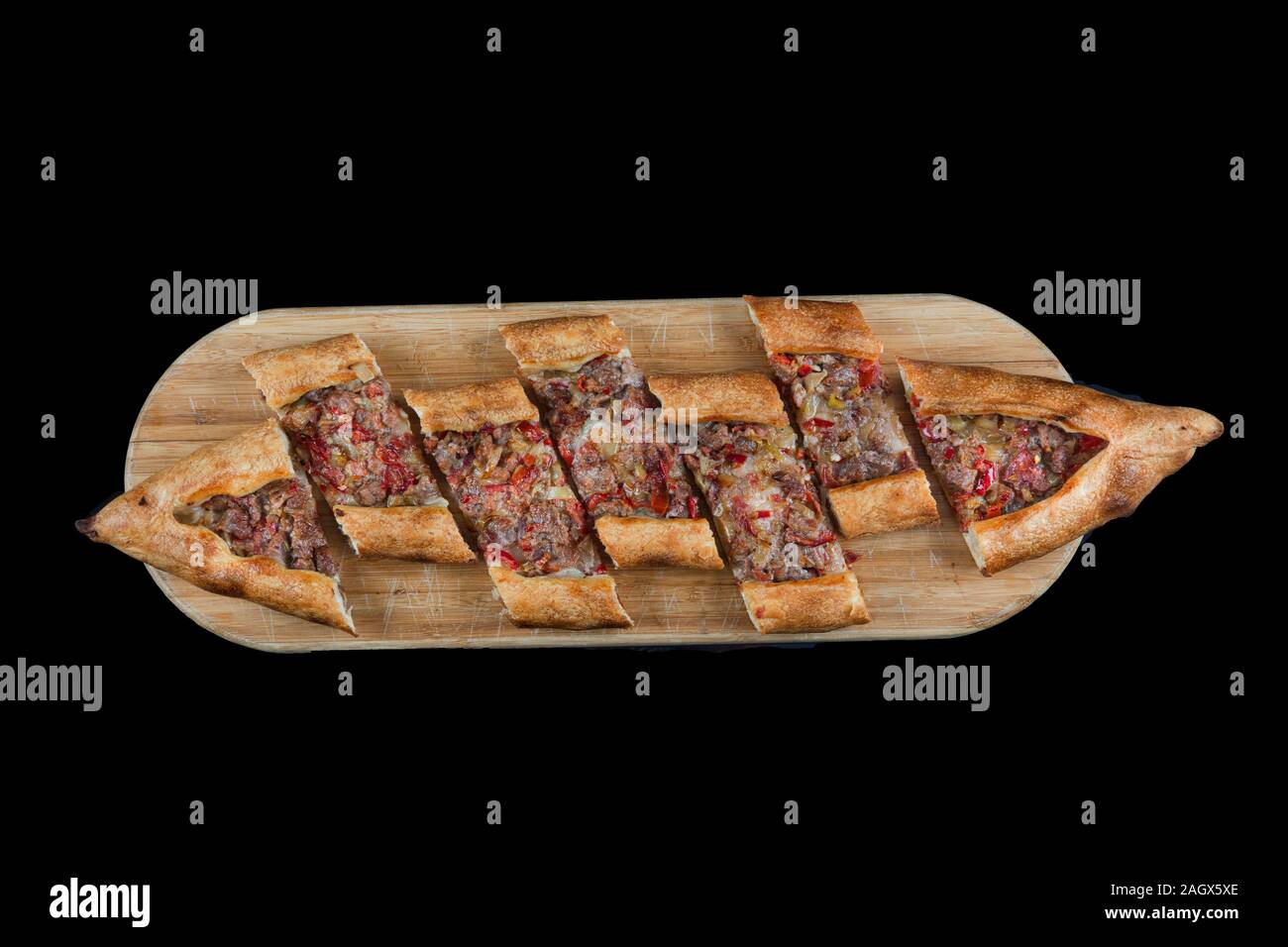 Traditional Turkish dish pita beef - Kusbasili Pide. Turkish Pide with ...