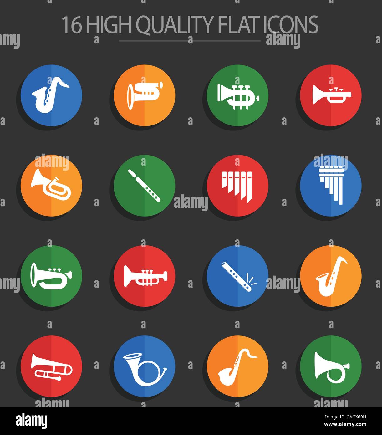 wind instruments 16 flat icons Stock Vector Image & Art - Alamy