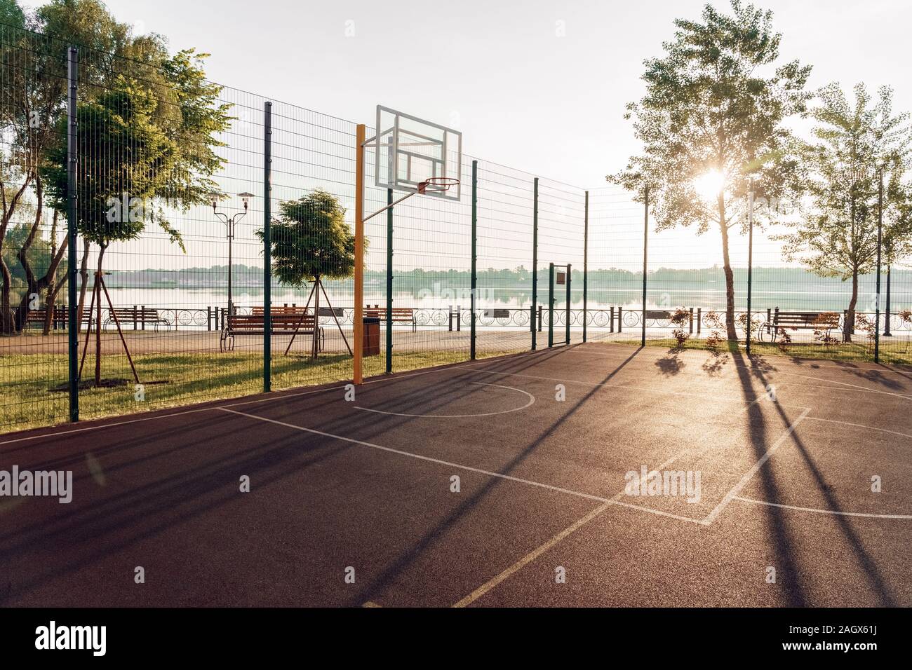 Basketball court outdoor no people in the morning Stock Photo - Alamy