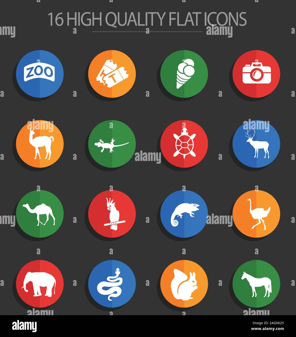 zoo 16 flat icons Stock Vector Image & Art - Alamy