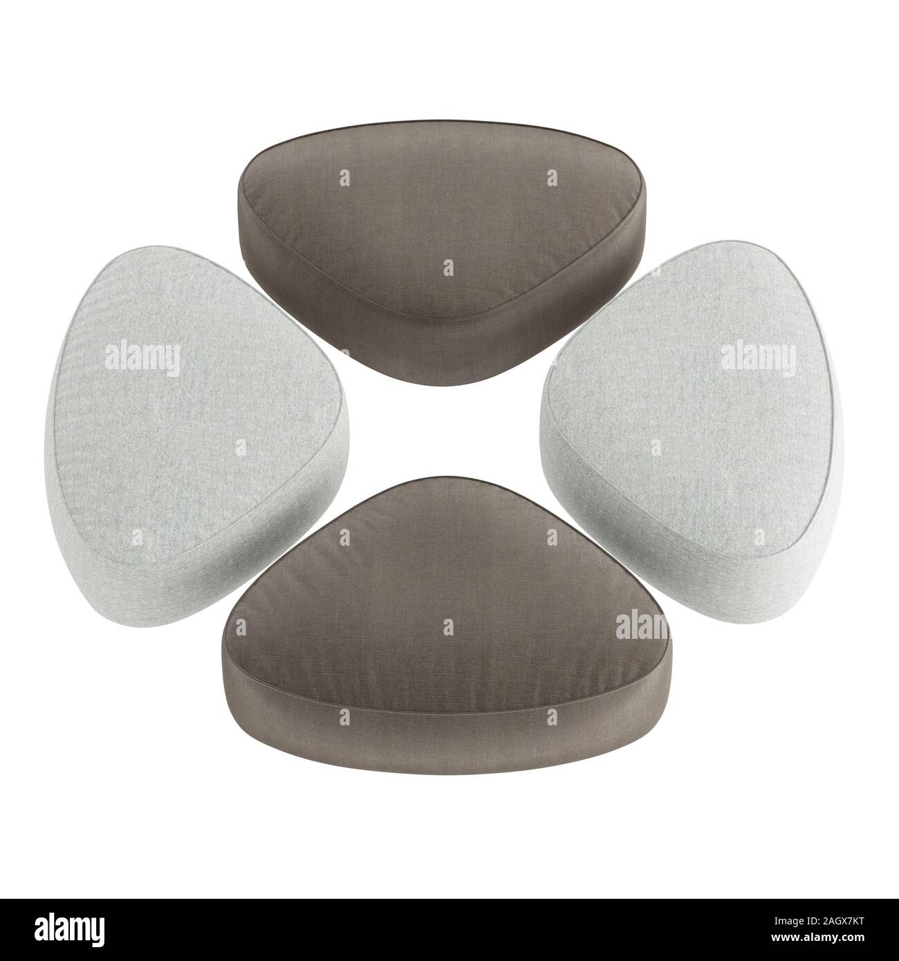 Four soft triangular cloth poufs on white background. 3d rendering ...