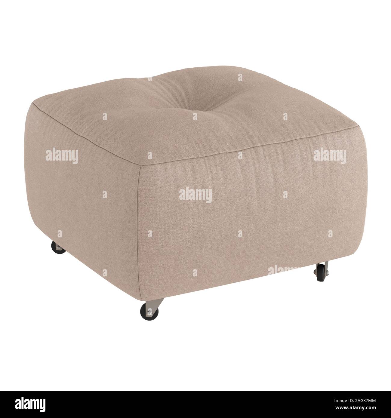 Square soft pouf on wheels on white background. 3d rendering Stock ...