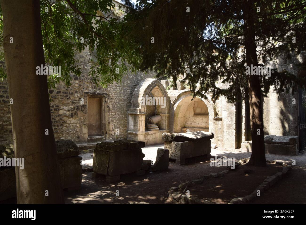 ancient roman necropolis Les Alyscamps in Arles, Provence, Southern ...